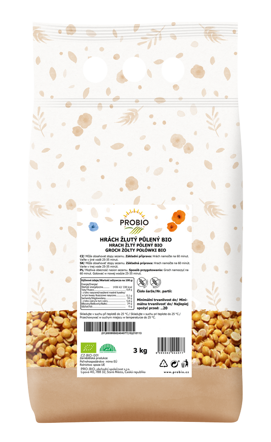 GASTRO - Hrách žlutý půlený 3 kg BIO PROBIO - PROBIO